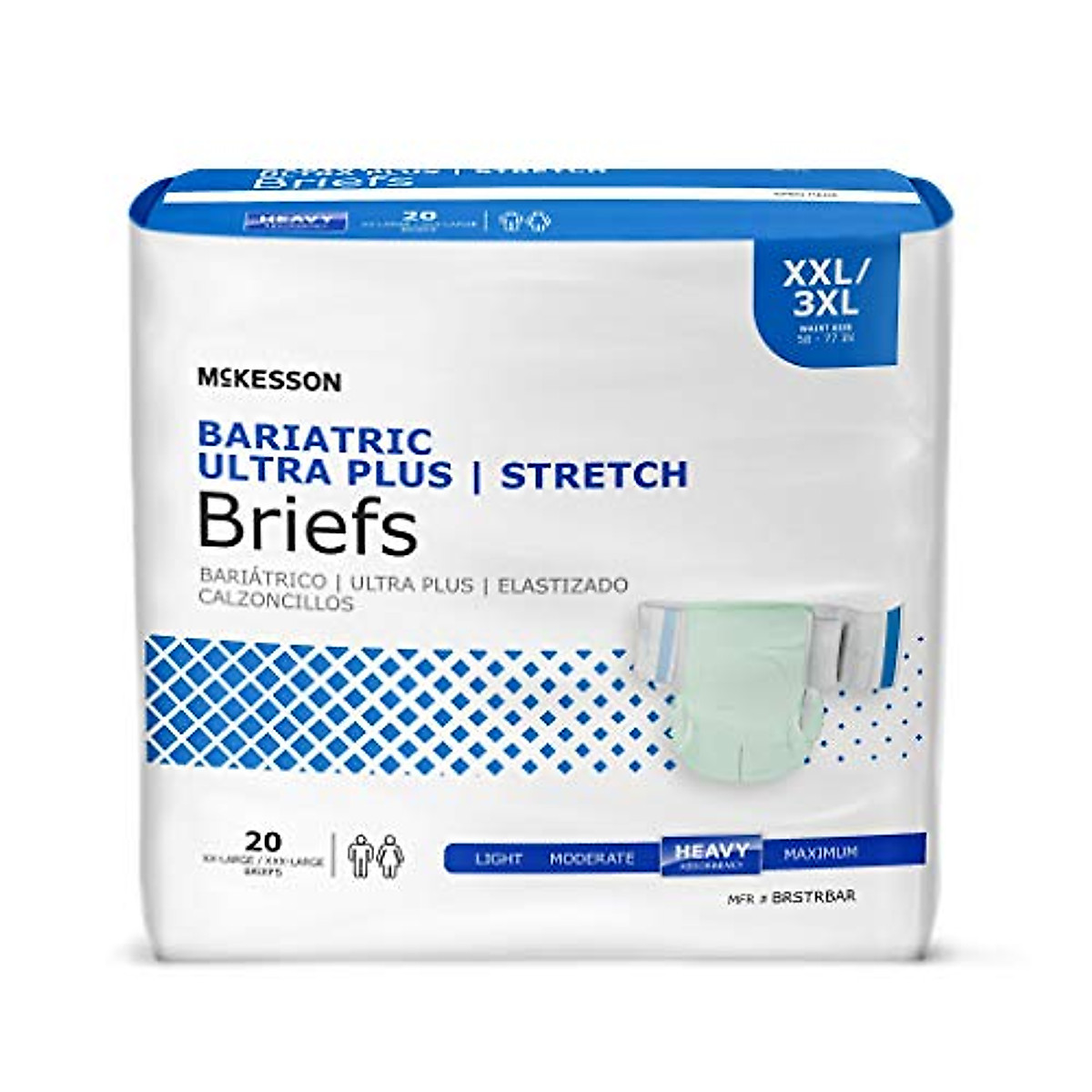 McKesson Bariatric Ultra Plus Stretch Briefs, Incontinence, Adult Unisex, Heavy Absorbency, 2XL / 3XL, 20 Count, 1 Pack