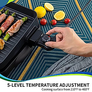 Indoor Grill Electric Korean BBQ Grill Nonstick, Removable Griddle Contact Grilling with Smart 5-Heat Temp Controller, kbbq Fast Heat Up Family Size 14 inch Tabletop Plate PFOA-Free, 1500W Black
