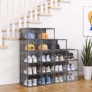 starogegc Hat Organizer Box for Baseball Caps, 3Pack Clear Plastic Hat Storage with Magnetic Door, Baseball Cap Organizer, Hat Holder, Hat Case, Hat Box(X-Large)-Black&Clear