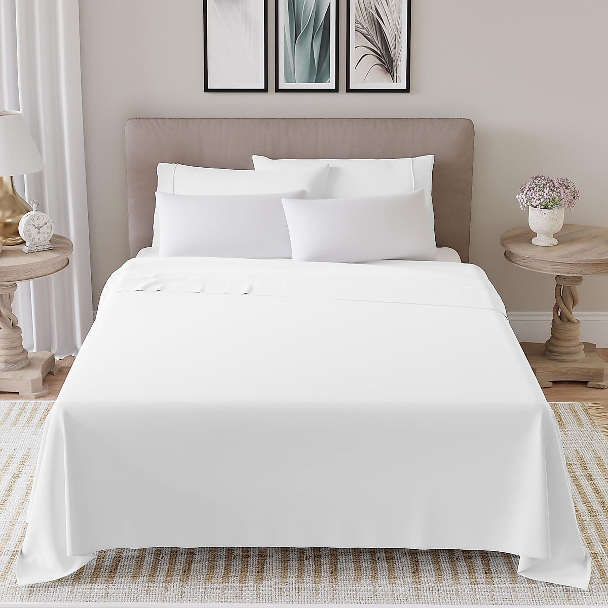 AIREOLUX 100% Cotton Snow Bed Sheet Set Full Size, 600 Thread Count Sheets - Wrinkle-Resistant Ultra-Soft & Silky Sateen Sheets (1 Flat, 1 Fitted Sheet & 2 Pillowcases) with Deep Pocket Sheets