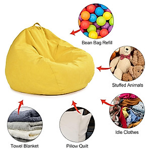 PRELGOSP Bean Bag Chair Cover Without Filling, Soft Lazy Sofa Beanbag Toy Storage Stuffed Animal Seat for Adults, Kids, Teens,Grey,XXL