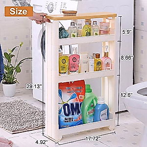 3 Tier Slim Storage Cart Narrow Storage Cart Slide Out Storage Tower Bathroom Organization and Storage Mobile Shelving Unit Organizer Pantry Storage Rack for Narrow Spaces