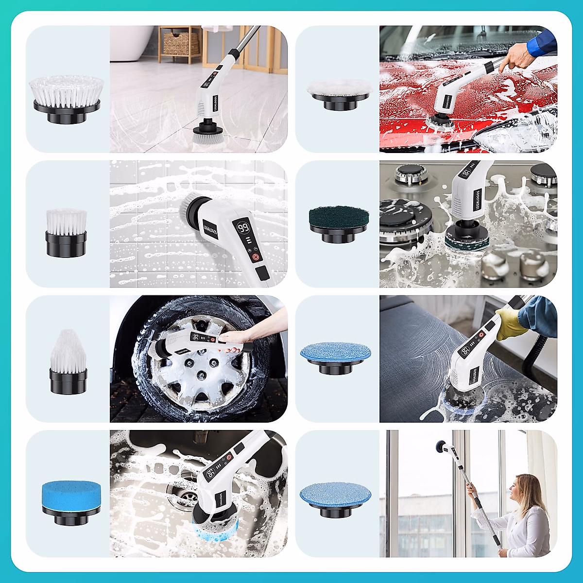 Electric Spin Scrubber, Shower Scrubber with Long Handle, 5000Mah Bathroom Scrubber-2024 New LED Battery Screen, 8 in 1 Replaceable Brush Heads, 420RPM/Mins-3 Adjustable Speeds for Bathroom Floor Tile