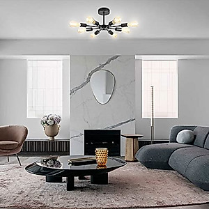 ANWIO Modern Flush Mount Ceiling Light Metal Art Industrial Ceiling Light 8 Lights Black Sputnik Painted Finish Chandelier for Kitchen Farmhouse Living Room Dining Room(8Head)
