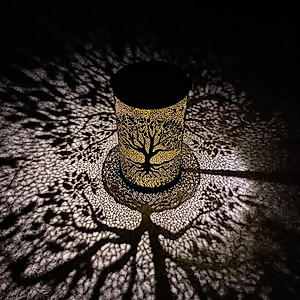 Ruiqas Solar Light Energy Saving Lamp Indoor Outdoor Hollow- Out Leaves Bucket Light Waterproof Lamp for Patio Garden Home Decoration