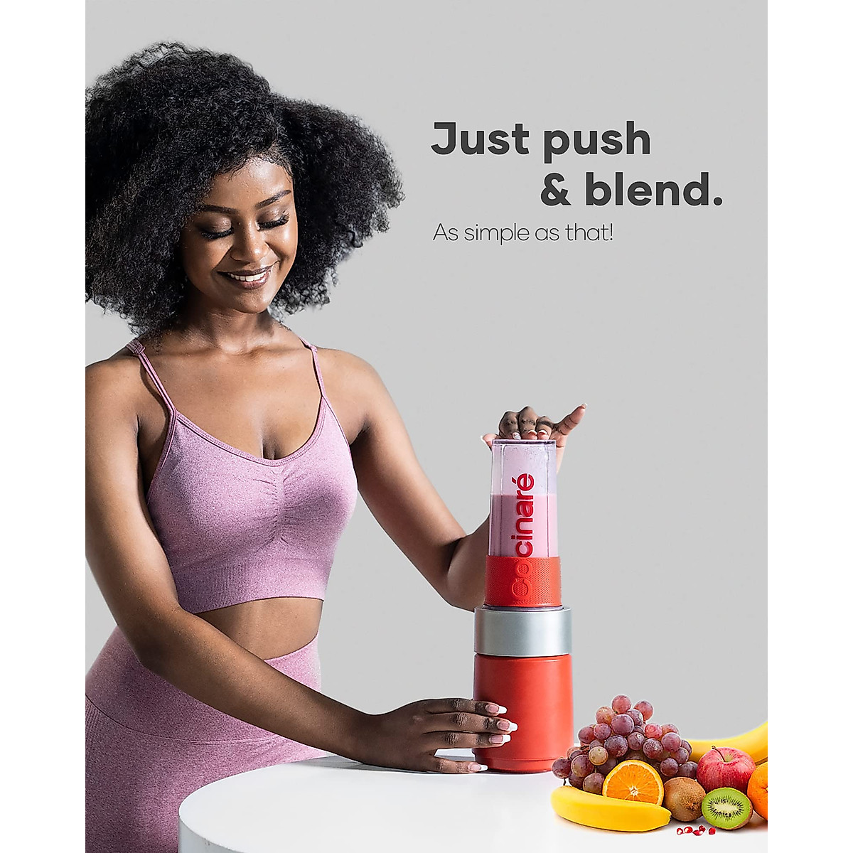 Cocinare 1100W Personal Blender for Shakes & Smoothies, Portable with 6 Titanium Blades, 16 Oz To-Go Sports Bottle, 500+ Online Recipes, Ideal for Kitchen, Frozen Fruit, Ice, Nuts (Red)