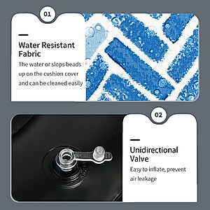 DYTXIII Inflatable Ottoman Stool D21 xH9 for Outdoor/Indoor Use, Water Repellent Patio Foot Rest Stool with Portable Handle,Round Pouf Ottoman Suitable for Garden,Deck and Camping - Blue Bricks