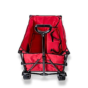 Collapsible Beach Wagon Large 220 lbs Capacity, Heavy Duty 40-inch Folding Wagon Cart with Big All-Terrain Wheels, Second Deck Design with Straps, Outdoor Camping Garden Utility Wagon Yard Beach (Red)