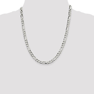 Solid 925 Sterling Silver 7.5mm Flat Figaro Chain Necklace - with Secure Lobster Lock Clasp 22"