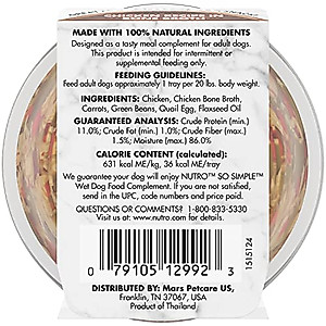 Nutro So Simple Meal Complement Wet Dog Food Chicken Recipe in Bone Broth, 2 oz. Tubs, Pack of 10