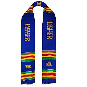 Dupsie's Usher Hand-woven Kente Cloth Stole/Sash. Blue