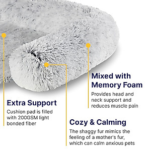 Codi Dog Bed for Couch - Calming Dogs Beds for Medium Pets, Fluffy Plush Cats Mat, Anti Anxiety Pet Mats with Removable Washable Cover Protector for Sofa, Light Grey, 35x31x5 inches