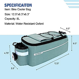 RAYMACE Bike Trunk Cooler Bag With Tail Light,Bicycle Rear Rack Bag Insulated Storage 8L,Pannier Bag (Viridian Green)