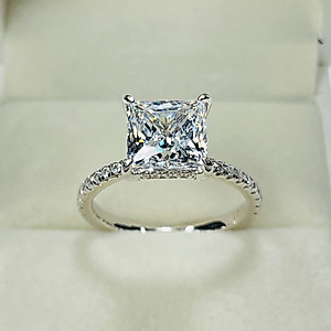 Bo.Dream Princess Cut Cubic Zirconia Engagement Rings for Women Platinum Plated Sterling Silver Promise Gift Size 7