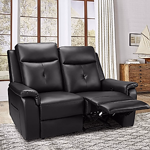 B BAIJIAWEI RV Loveseat Recliner | Double Recliner RV Sofa | RV Theater Seats |RV Theater Seating | RV Furniture, Manual Recliner Chair | RV Recliner Loveseat with Heat and Massage (Black)