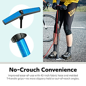 Schwinn Air Center Max Floor Bike Pump, Pressure Gauge, Pumps 100 Max PSI, Dual Head Fits Schrader and Presta Valve Types, Best for Wide Tires, Silver