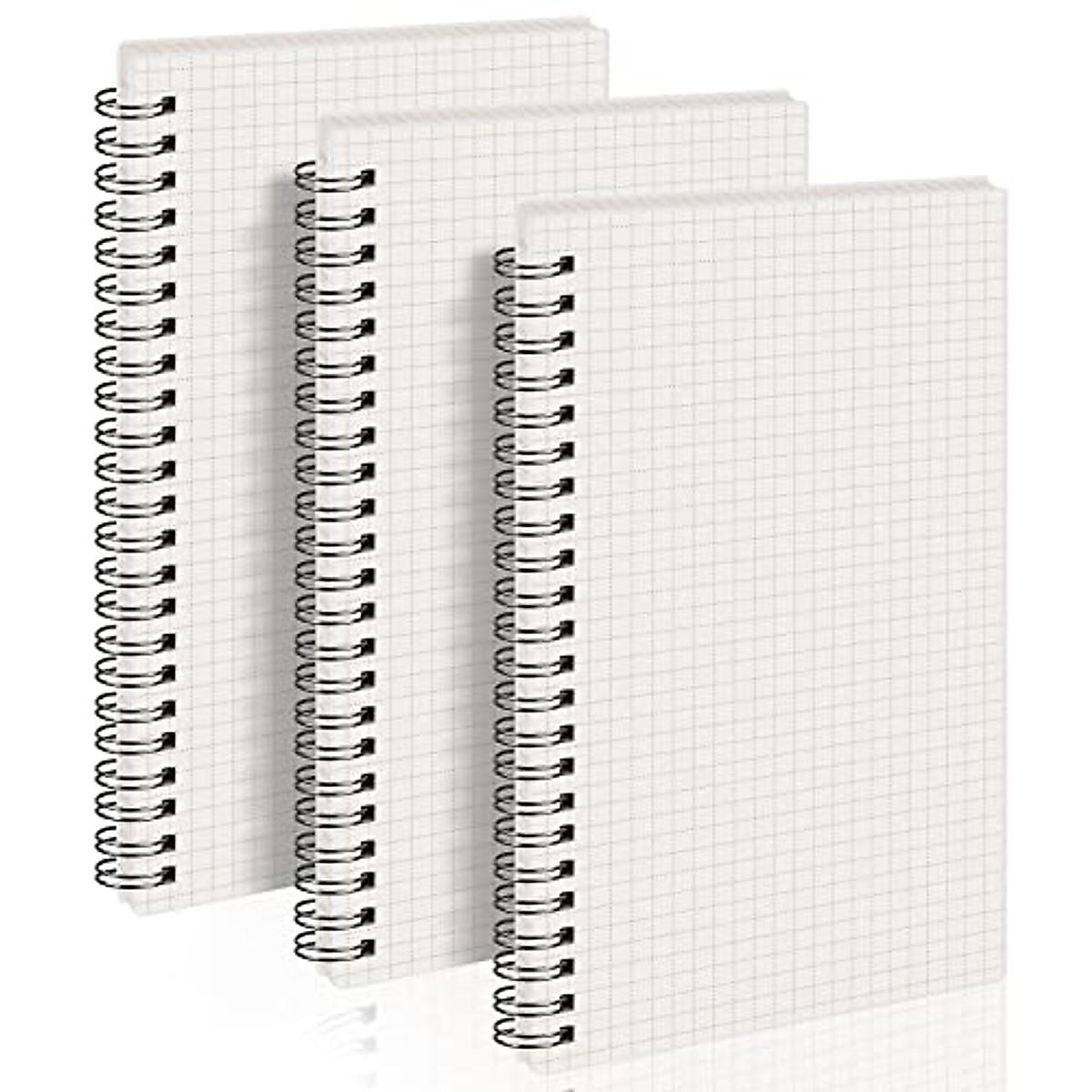 AHGXG Graph Paper Notebook Spiral 3 Pack - A5 Grid Notebook 5.7"x 8.3", Thick 100gsm Graph Grid Paper, 80 Sheets, Transparent Hardcover Journals for School Supplies, Office, Writing, Drawing