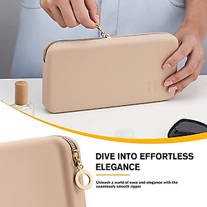 BEZOX Stylish Silicone Makeup Brush Bag - Travel Makeup Brush Holder, Portable Cosmetic Bag Zipper Pouch, Silicon Toiletry Bag Case - Khaki
