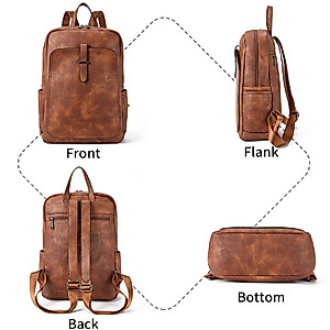 BROMEN Leather Laptop Backpack for Women 15.6 inch Computer Backpack College Travel Daypack Bag Navy