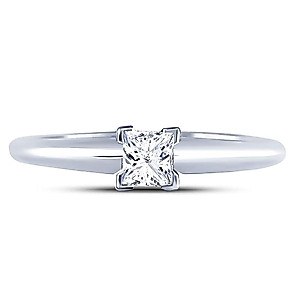 The Diamond Deal 14kt White Gold Womens Princess Diamond Solitaire Bridal Wedding Engagement Ring 1/3 Cttw