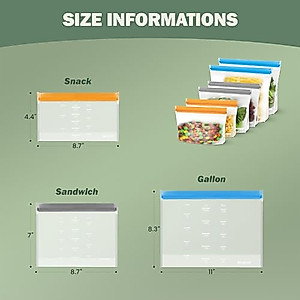 Dishwasher Safe Reusable Storage Bags Stand Up - BPA Free PEVE Reusable Sandwich Bags - Leakproof Gallon Freezer Bags, Silicone Food Storage Bags (6 Gallon)