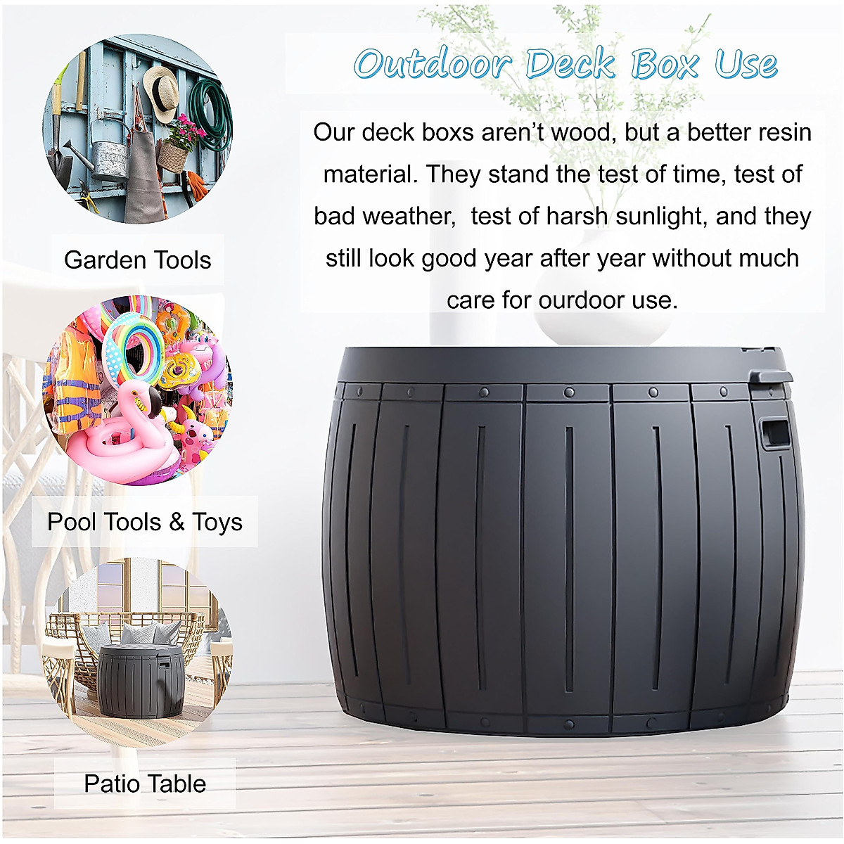 Mrosaa Deck Box Round, Patio Table, Waterproof Outdoor Storage Box for Kid Toys, Patio Furniture, Pool Tools, Outdoor Uses, Sports Equipment, Waterproof and UV Resistant Resin, 27 Gallons Grey…