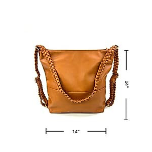 Humble Hilo Braided Vegan Leather Convertible Backpack/Tote Bag. Backpack & Tote Bag in One, Spacious Shoulder Bag. Cute & Functional. (Cognac)