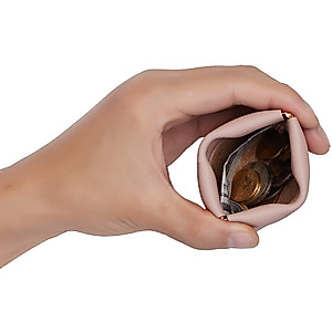 Travelambo Leather Squeeze Coin Purse Pouch Change Holder For Men & Women (Access Pink Champagne)