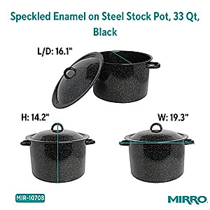 Mirro Traditional Vintage Style Black Speckled Enamel on Steel Stock Pot with Lid, 33 Quart, (MIR-10708)