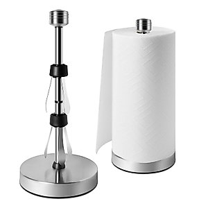 Stainless Steel Silver Paper Towel Holder Designed for Easy One-Handed Operation - This Sturdy Weighted Paper Towel Dispenser Countertop Model Has Suction Cups and Holds All Paper Towel Rolls