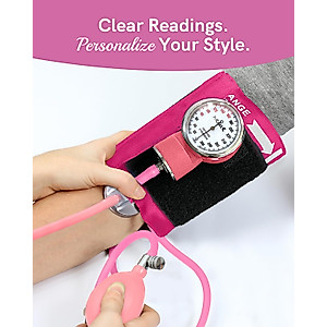 FriCARE Pink Manual Blood Pressure Cuff for Nursing Students - Professional Sphygmomanometer for Doctor's Office - Durable Nylon Cuff for BP Monitoring, Carrying Case Included, Universal Adult Size