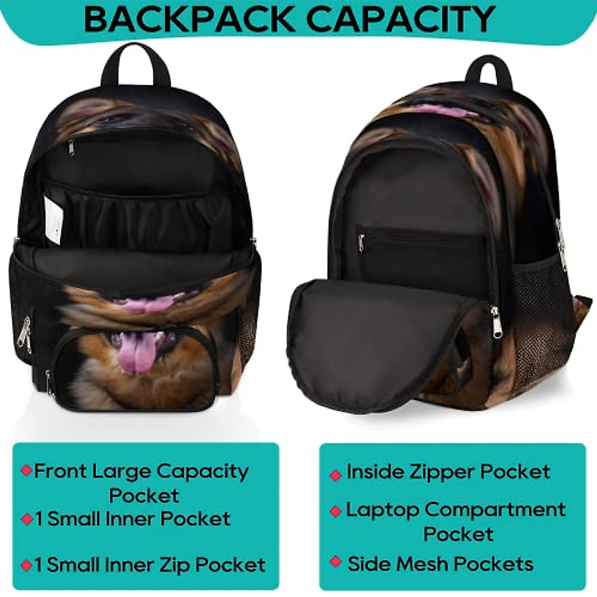 Dog German Shepherd Bookbag School Backpack Teens Girls Boys Schoolbag Shoulder Computer Hiking Gym Travel Casual Travel Daypack