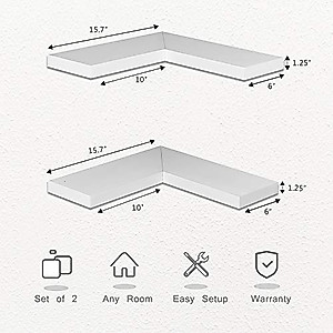 WELLAND Floating Corner Shelf Set of 2, White Wall Mounted Display Shelf with Concealed Hardware for Bedroom, Kids Room, Living Room, Bathroom and Kitchen