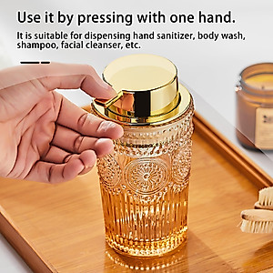 LEICURACE Foaming Hand Soap Dispenser,Glass Foam Soap Dispenser,Toothbrush Holder,Refillable Liquid Soap Dispenser,Lotion Dispenser (S-Gold-Foaming)