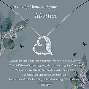 Memorial Gifts for Loss of Mom, 925 Sterling Silver Angel Wing Infinity Love Heart Pendant Necklace as Sympathy Bereavement Condolence Remembrance Funeral Grief Gifts for Loss Mother