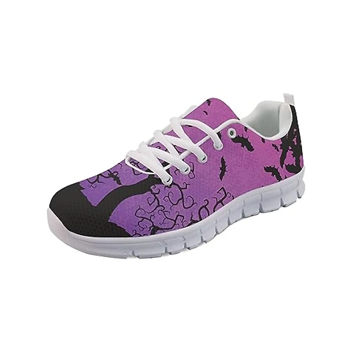 Coloranimal Halloween Sneakers for Womens Black and Purple Bats Halloween Shoes Lightweight Workout Slip On Footwear Air Cushion Walking Running Shoes
