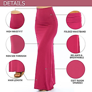 Isaac Liev Women's Pack of 3 Maxi Skirts for Women – Long Flowy Skirt Banded High Waist Band – 0013 BLK, DK GRAY, NV L