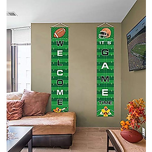 Football Banner Welcome Porch Sign Decorations - Game Day Sports Door House Party Decor Supplies