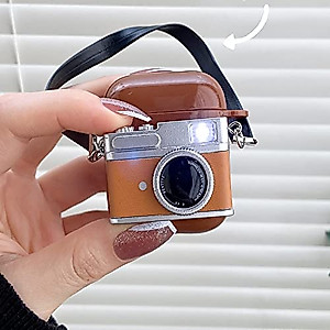 LUVI Compatible with AirPods Pro Retro Camera Case Bag Hand Strap 3D Cartoon Funny Cute Glowing Flash Unique Fashion Shockproof Case for Girls Boys Kids Teens Women