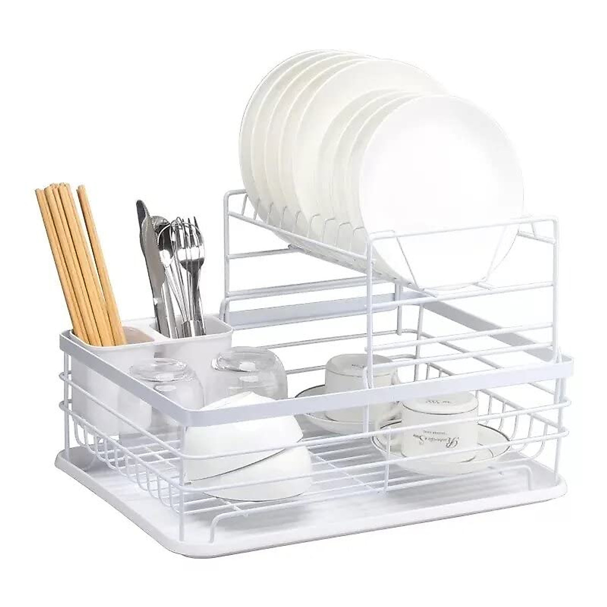 Mnml Home Dish Drying Rack for Kitchen Counter – Large Dish Rack & Drainboard Set - Dish Drainer for Sink – Dishwasher Rack Kitchen Storage with 4 Different Pieces & Tier Material (White)