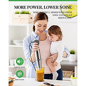 GDOR Scratch Resistance Immersion Blender, Stick Blender with 800 Watts Heavy Duty & Low-Noise DC Motor, Variable Speed Hand Blender for Soups, Sauces, Smoothies, Baby Food, Titanium Blades, BPA-Free