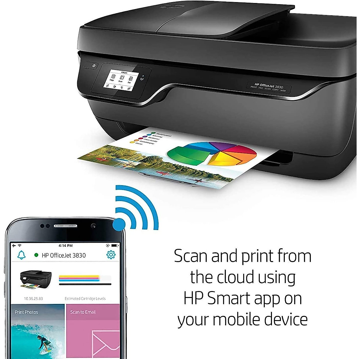 HP OfficeJet 3830 All-in-One Wireless Printer/Copier/Scanner/Fax, Instant Ink, Compatible with Alexa with XPI USB Printer Cable