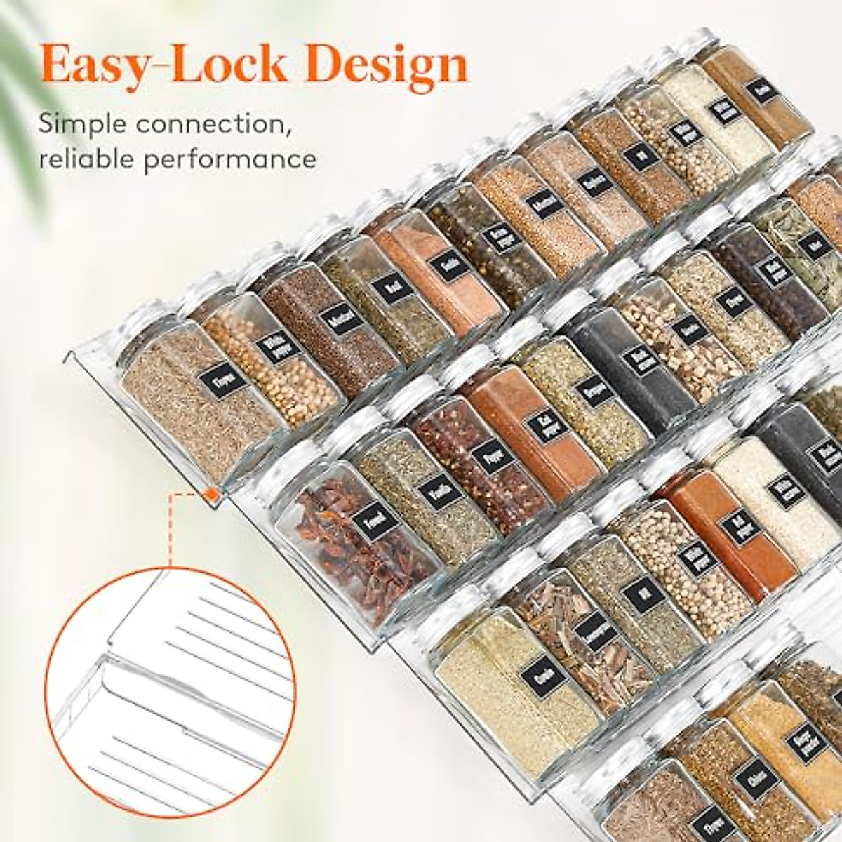 Lifewit Plastic Adjustable Spice Drawer Organizer, Expandable Spice Rack for Countertop, Jar Storage Tray for Condiment, Seasoning, Syrup,Liquor, Medicine for Kitchen, Pantry, Set of 8, Clear