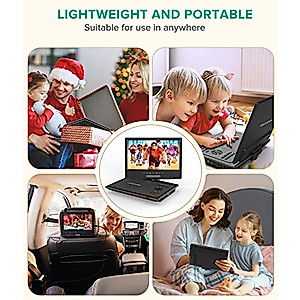 WONNIE 12.5" Portable DVD Player Car Headrest Video Players with 10.5" Swivel Screen, Car Headrest Holder, 5-Hours Rechargeable Battery, Regions Free, Support USB/SD Card/Sync TV