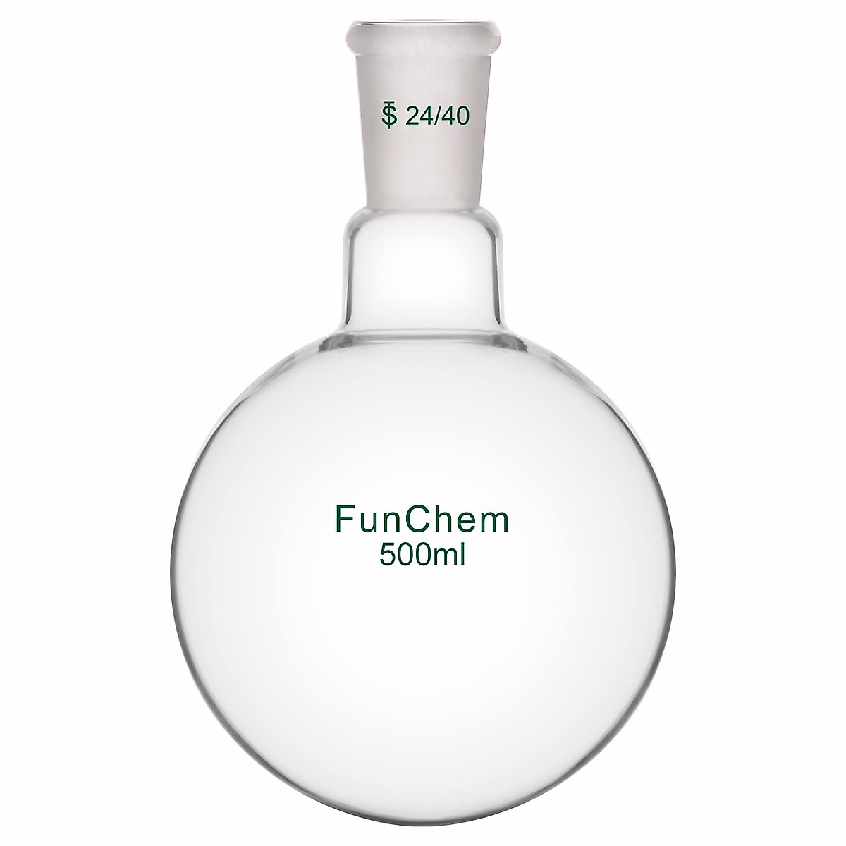 FunChem Single Neck 1 Neck Round Bottom Flask RBF, Glass Boiling Flask with 24/40 Standard Taper Outer Joint, 500 ml