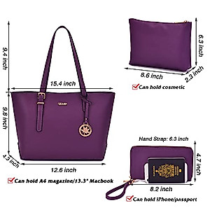Purses And Wallets Set For Women Work Tote Handbags Shoulder Bag Top Handle Totes Purse With Wallet Purple Large