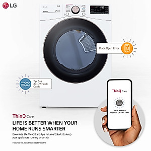 LG 7.4 Cubic Feet Ultra Large Capacity Smart Wi-Fi Enabled Front Load Gas Dryer with TurboSteam Technology and Built-In Intelligence (White)