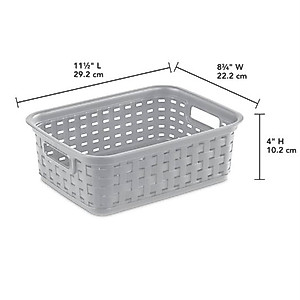 Sterilite 11 Inch Small Weave Open Bin Wicker Storage Basket Home Organizer Tote for Countertops, Bookshelves, and Closets, Cement, 8-Pack