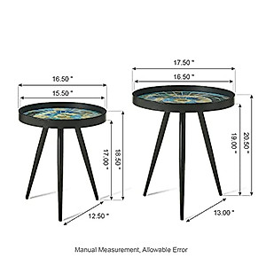 Glitzhome S/2 Modern Nesting End Table Set - Round Sofa Side Tables Living Room Accent Table Nesting Lamp Table with Mosaic Pattern Tray Top