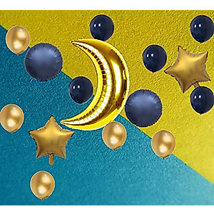 InBy 15pcs Navy Blue and Gold Moon Balloon Sky Night Moon Star Theme Balloon Party Decoration Baby Boy Girl Shower Wedding Birthday 36" Moon Foil Mylar Balloon 18" Start Balloon 12" Latex Balloon Kit